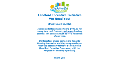 Landlord Incentive Initiative - We Need You! (04/15/2021) - News ...